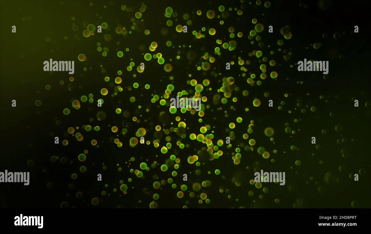 Natural dust particles floating on black background, green particles in ...