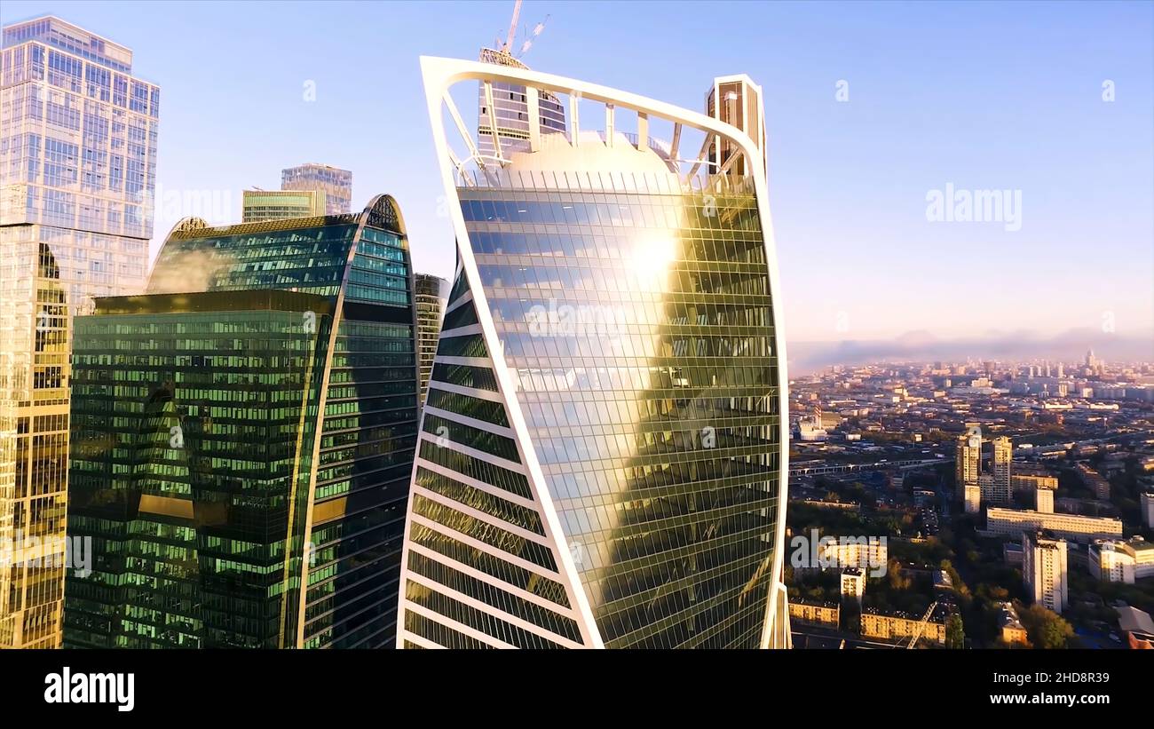 Aerial of famous Moscow city, modern city district with international ...