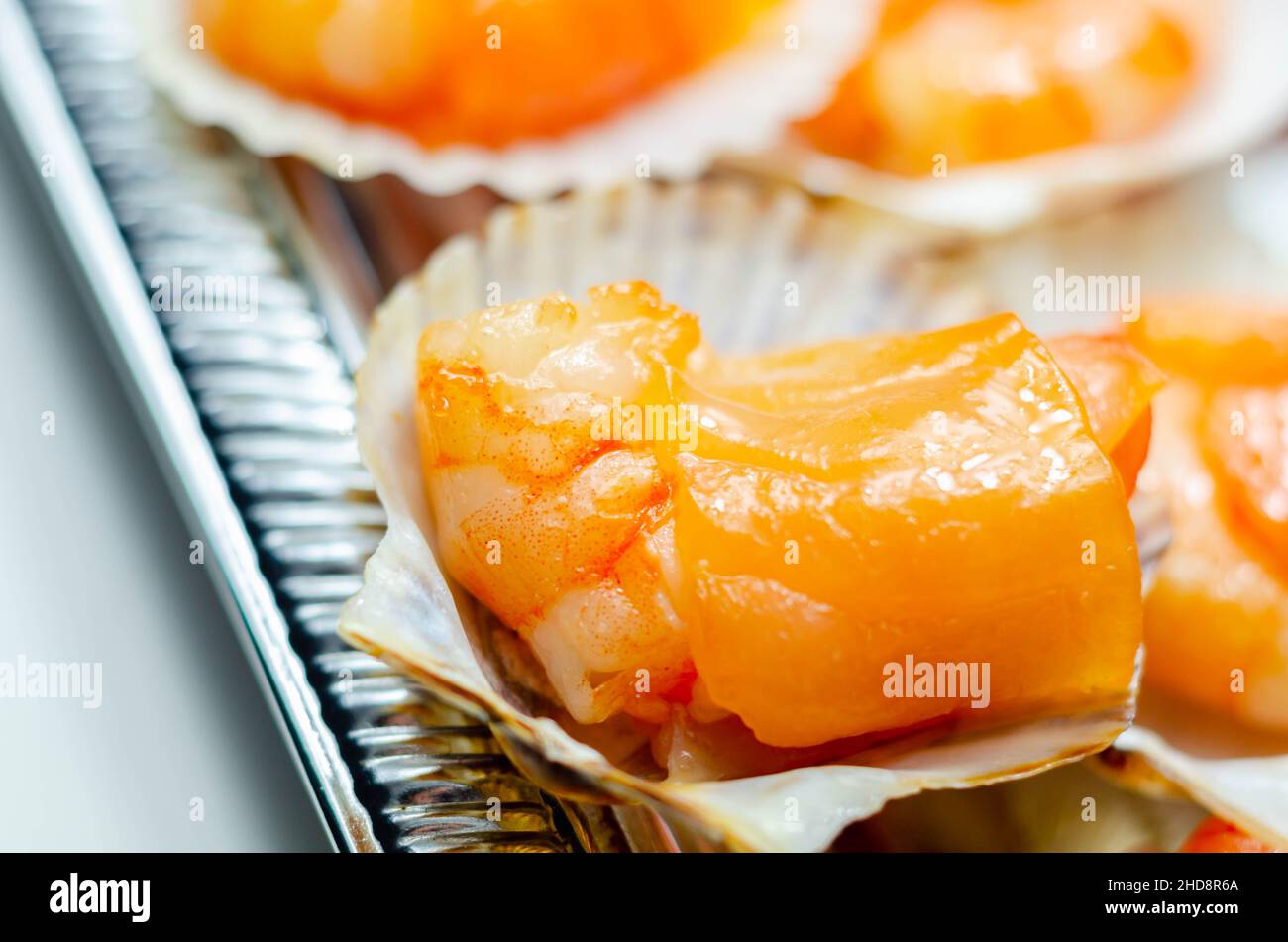 Warm water prawns wrapped in Scottish salmon cured with sea salt and ...