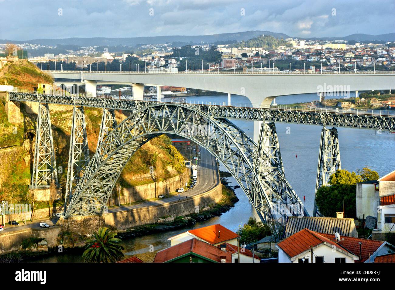 Old and new railway bridges over Douro river in Oporto, Portugal Stock ...