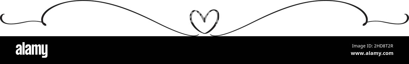 Hand Drawn Vintage Flourish Vector divider. Valentines Day Black Calligraphic Heart. Calligraphy ...