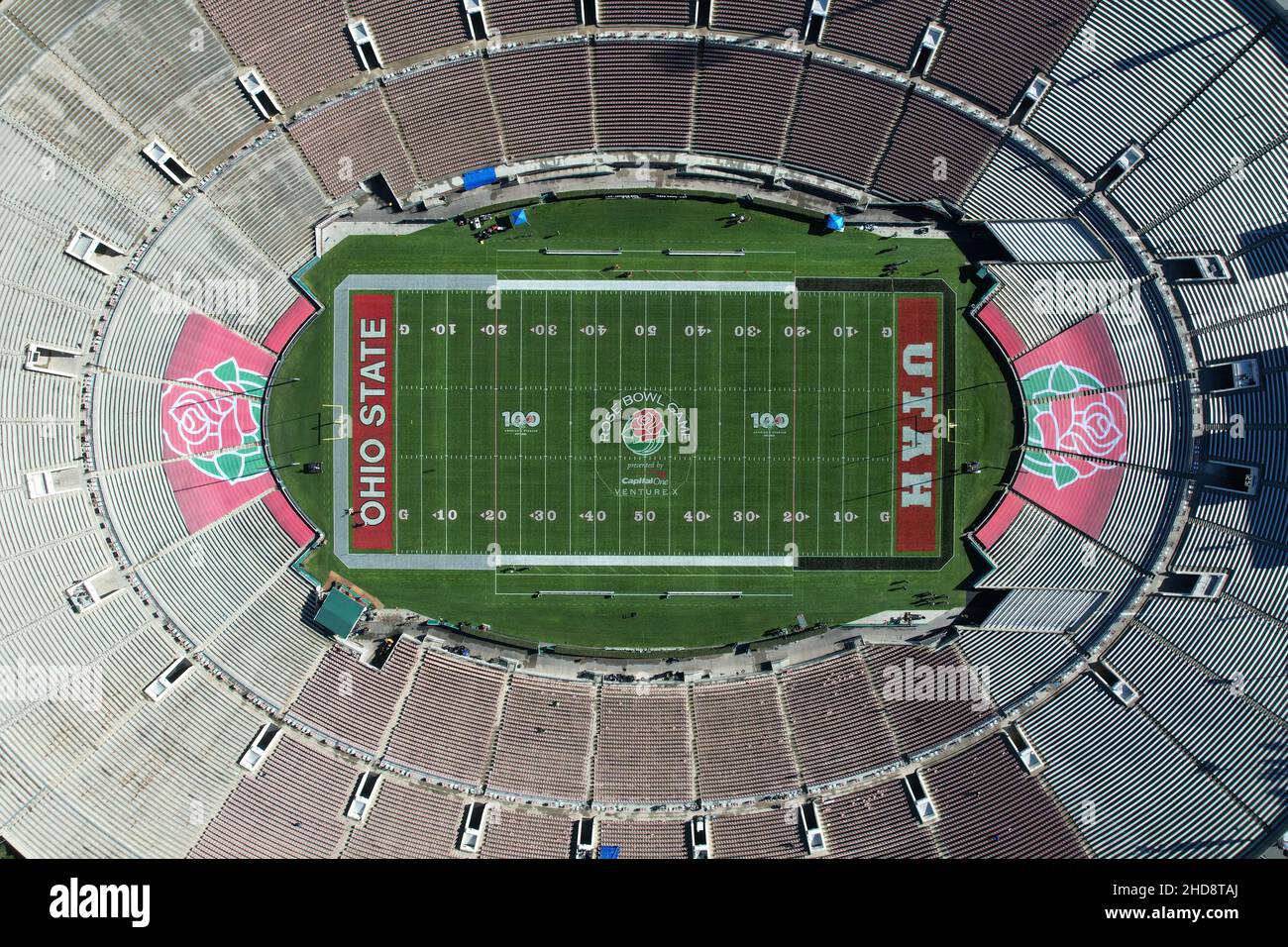 An aerial view of the Rose Bowl Stadium football field, Friday, Dec. 31 ...