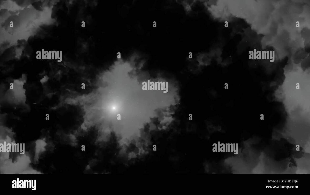 Bottom view of scary dark sky with flowing clouds and shining moon ...