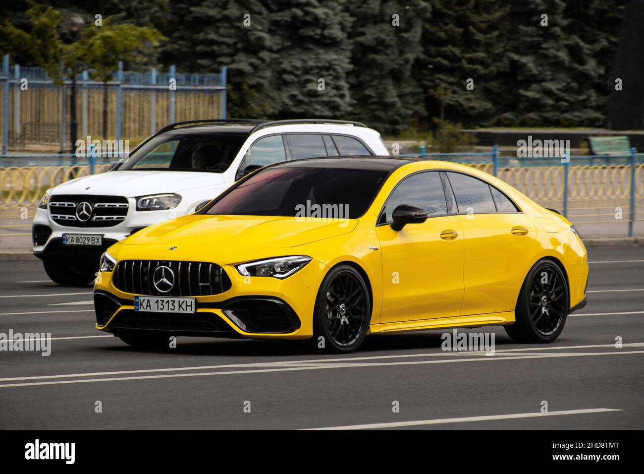 Kiev, Ukraine - June 19, 2021: Yellow Mercedes-Benz CLA 35 in the city ...