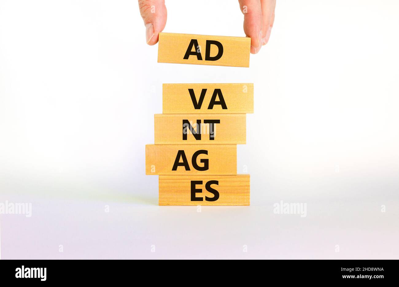 Advantages symbol. Wooden blocks stacking as step stair on white ...