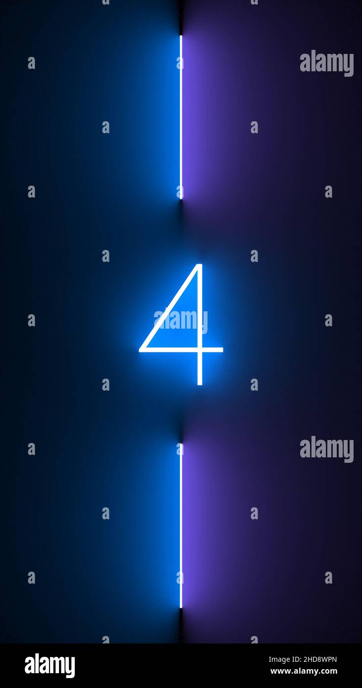 An illustration of a neon number 4 isolated on black background Stock ...