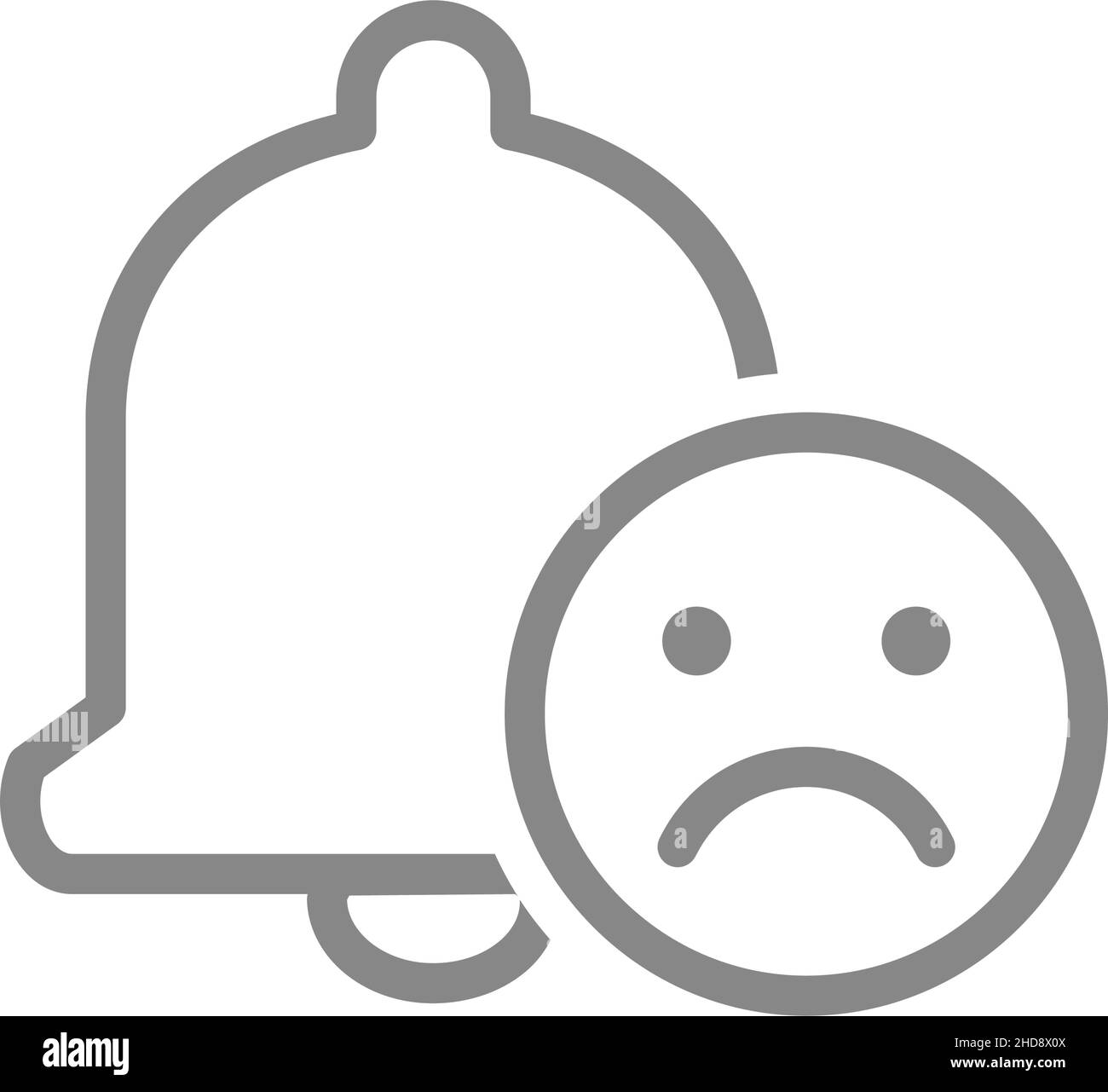 Notification bell with sad face line icon. Inbox message, message ...