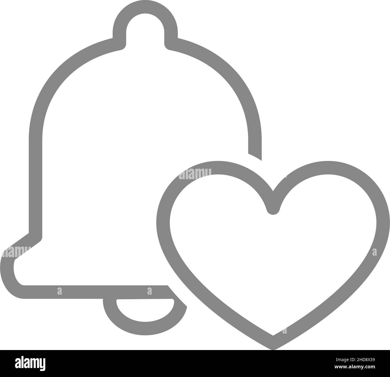 Notification bell with heart line icon. Positive inbox message, message notification symbol ...