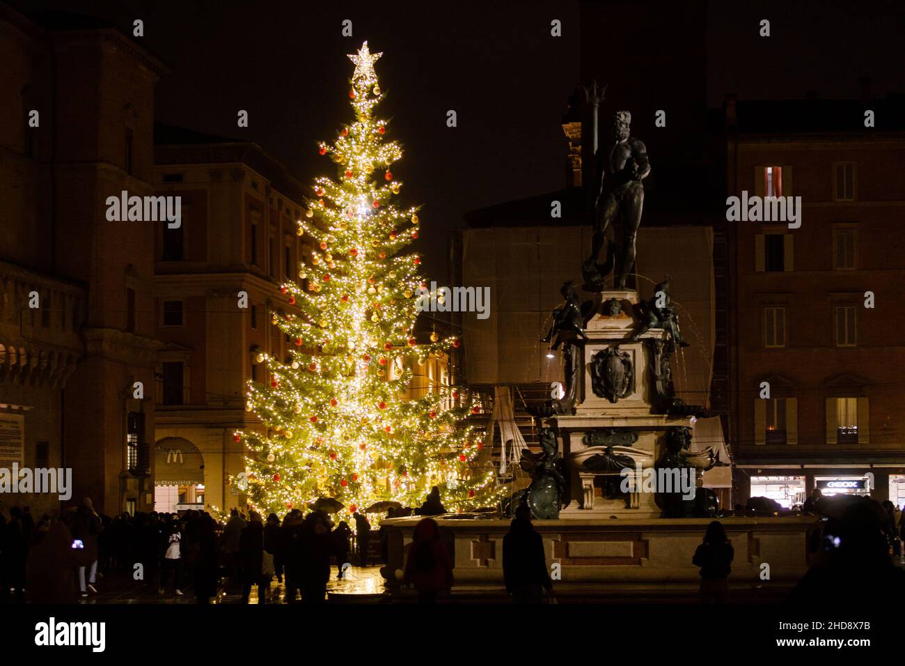 Bologna, ITALY. December 4, 2021. Christmas tree located in Piazza del ...