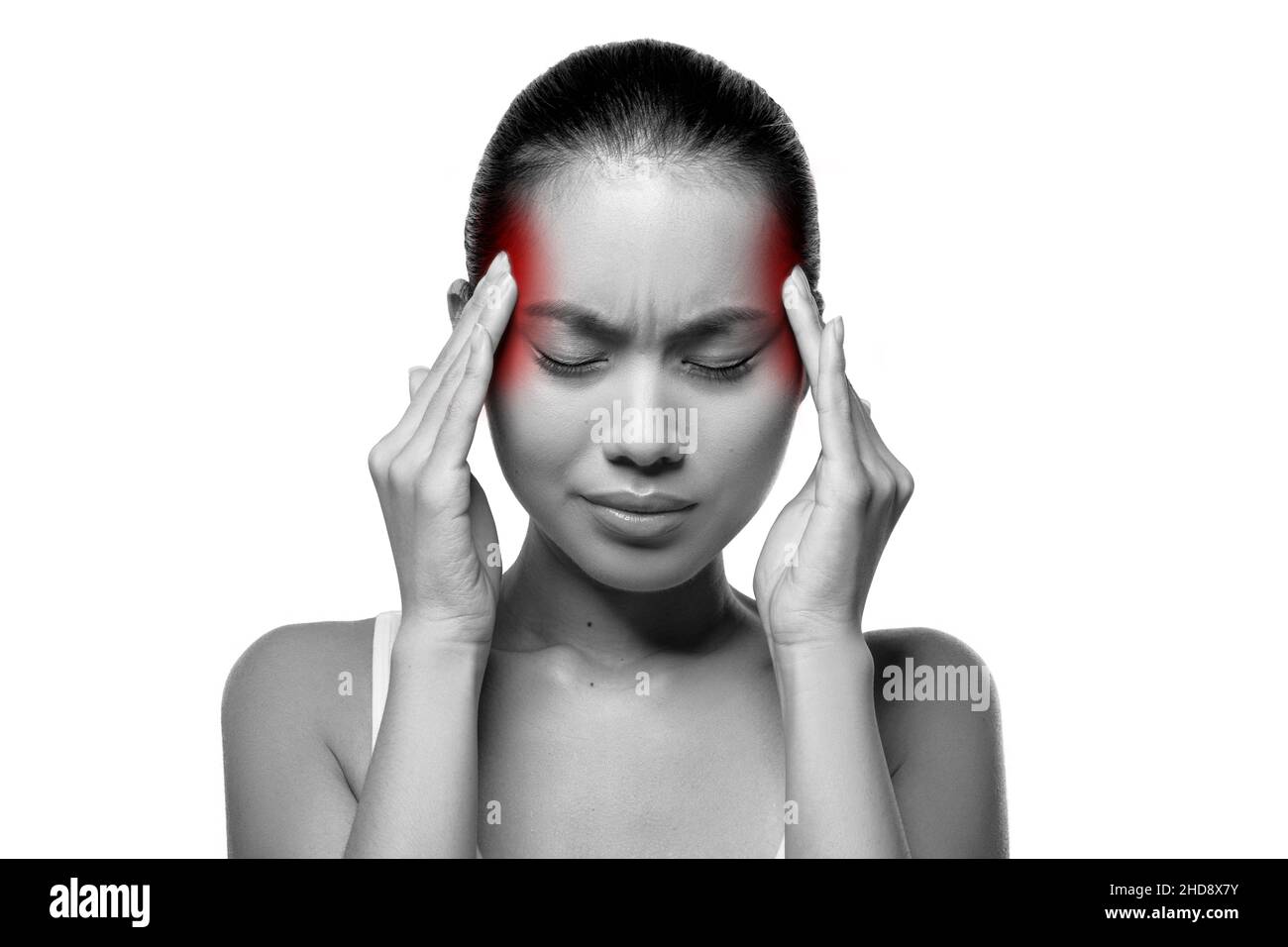 Irritated sick asian woman rubbing her head Stock Photo - Alamy