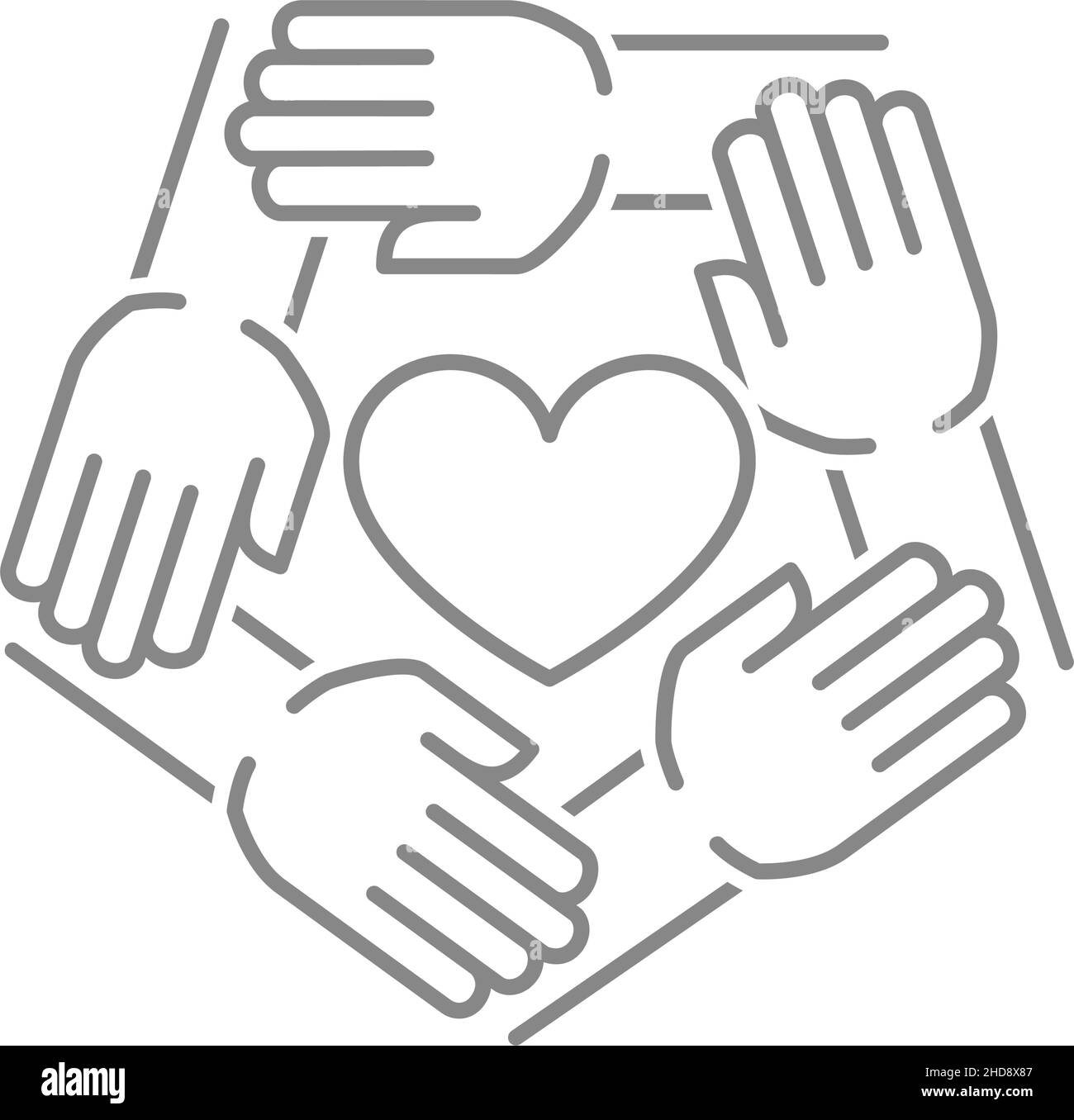 Heart with hands circle line icon. Donation, solidarity, support symbol ...