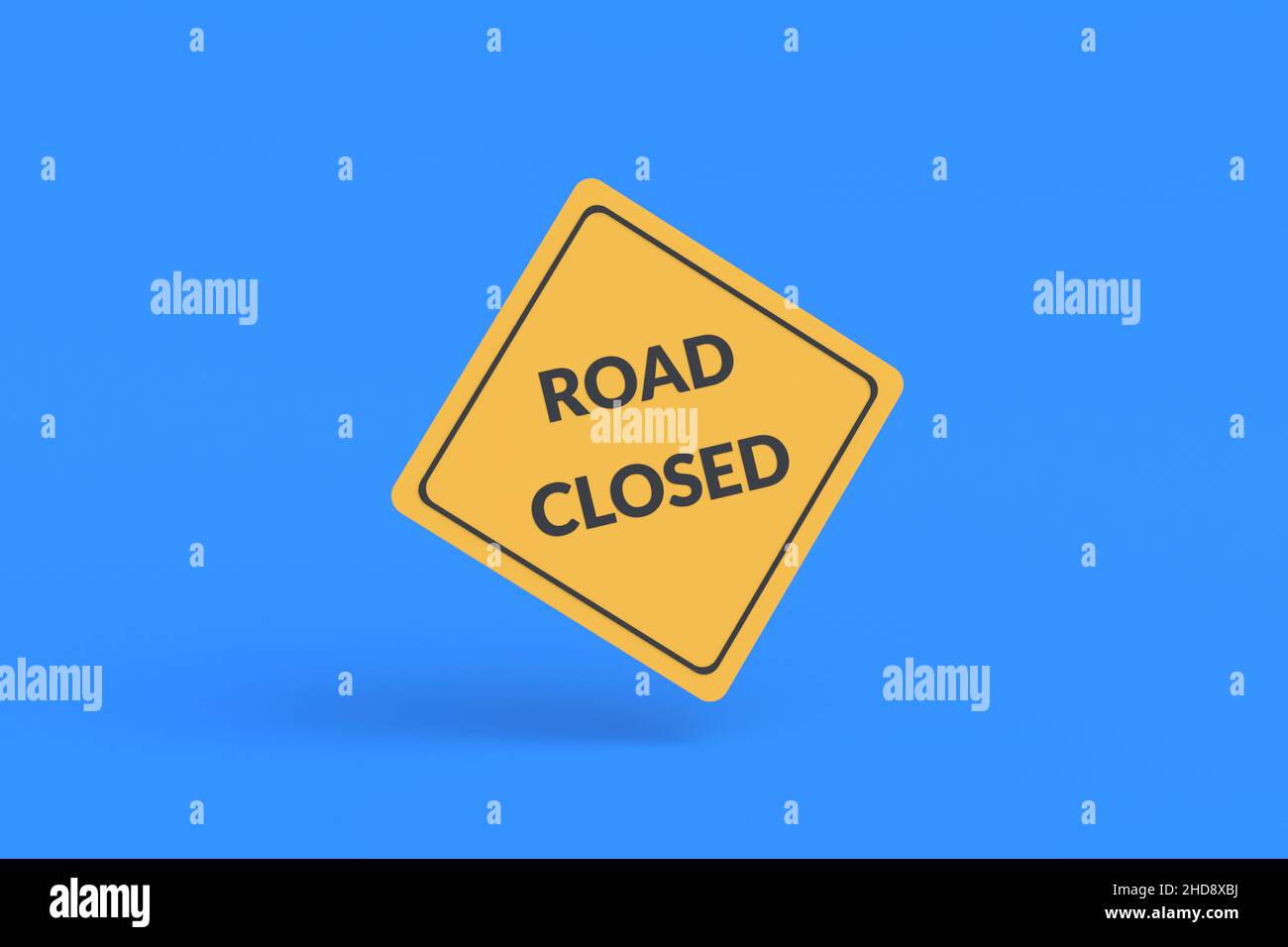Road sign with inscription road closed on blue background. Renovation ...