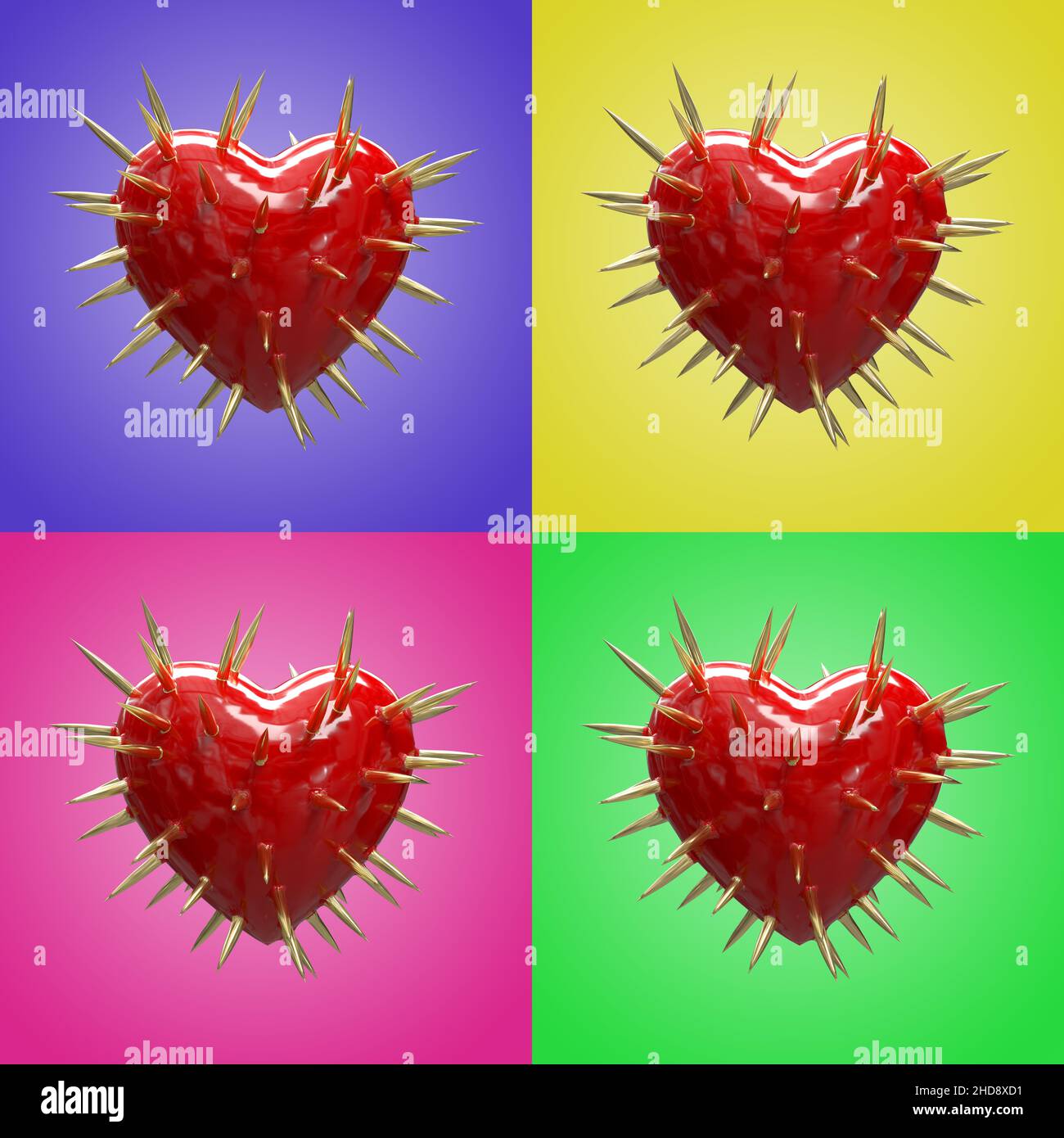 3D Render of Spike Hearts Stock Photo - Alamy