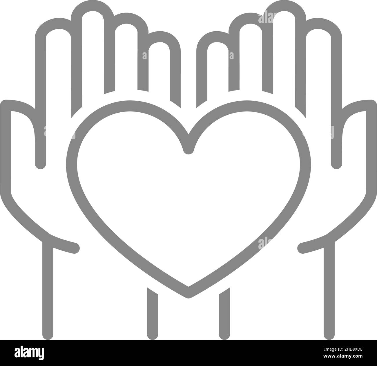 Hands holds heart line icon. Charity and donation, voluntary symbol ...