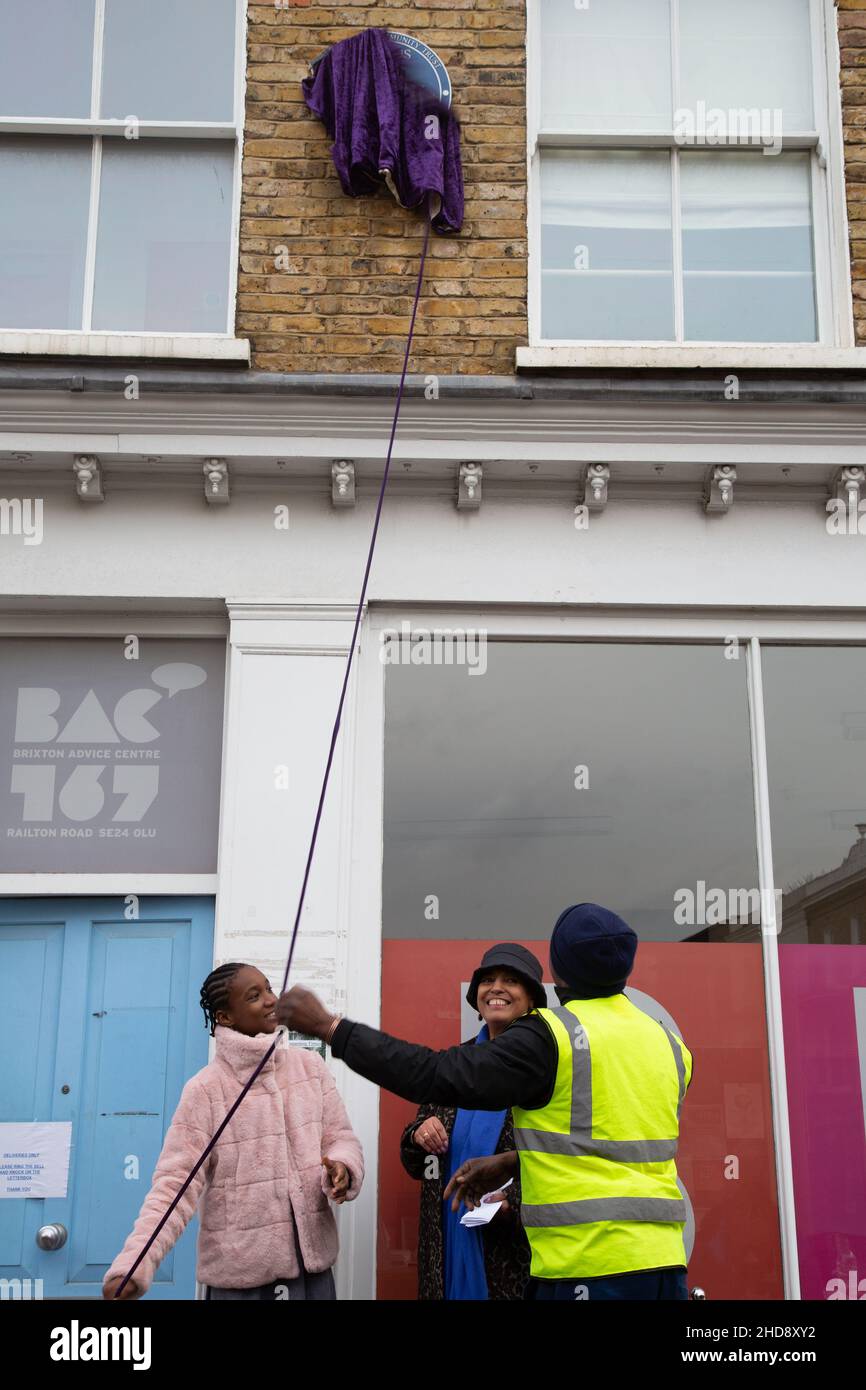 A blue plaque is unveiled for Darcus Howe at 167 Railton Road, Brixton ...
