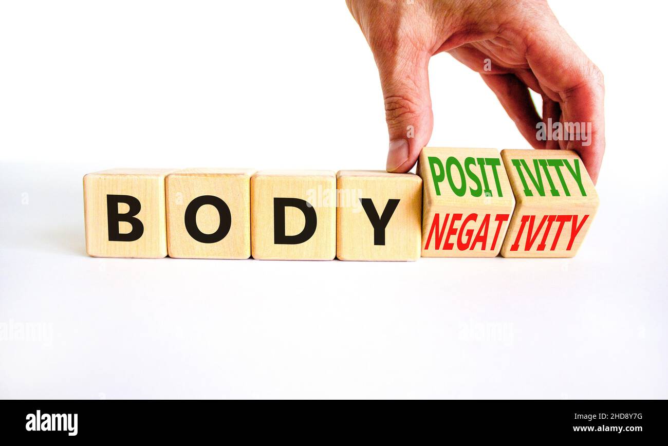 Body positivity or negativity symbol. Psychologist turns cubes, changes ...