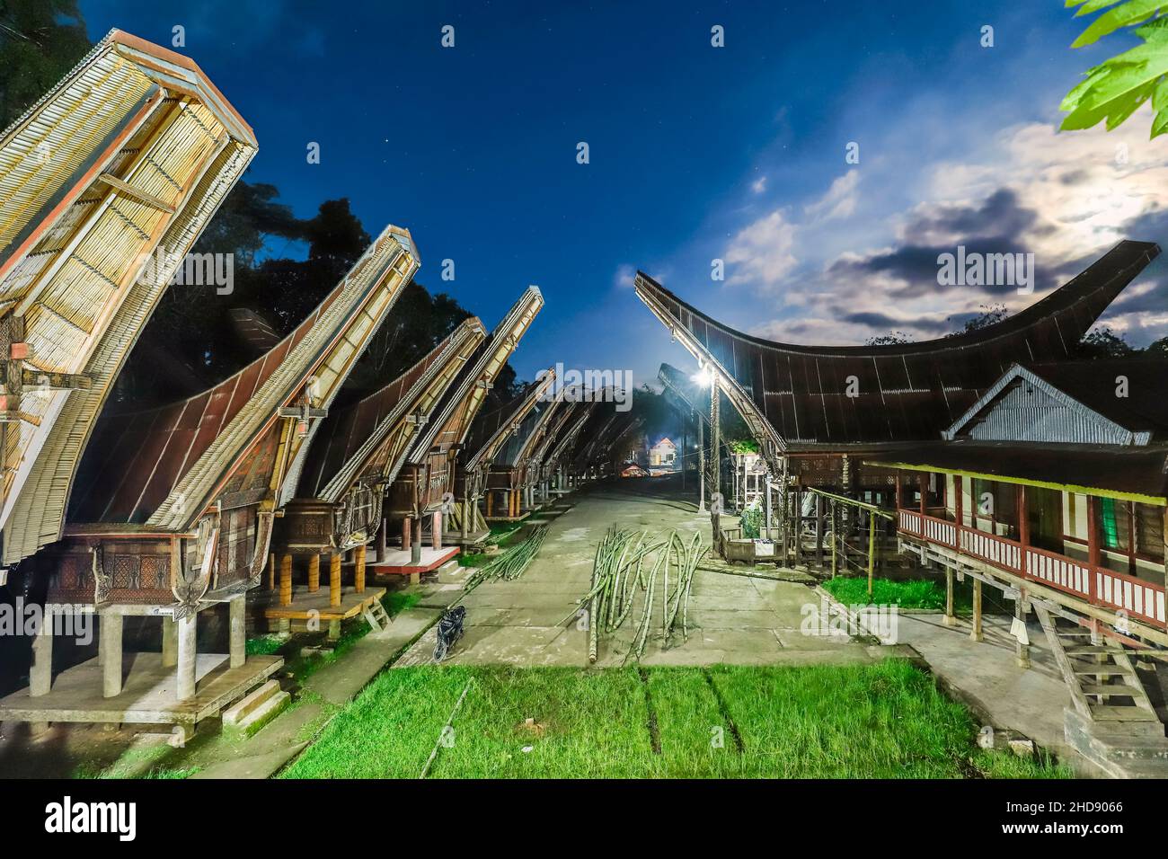 Saddleback roof tongkonans (rice barns & houses) in a high status ...