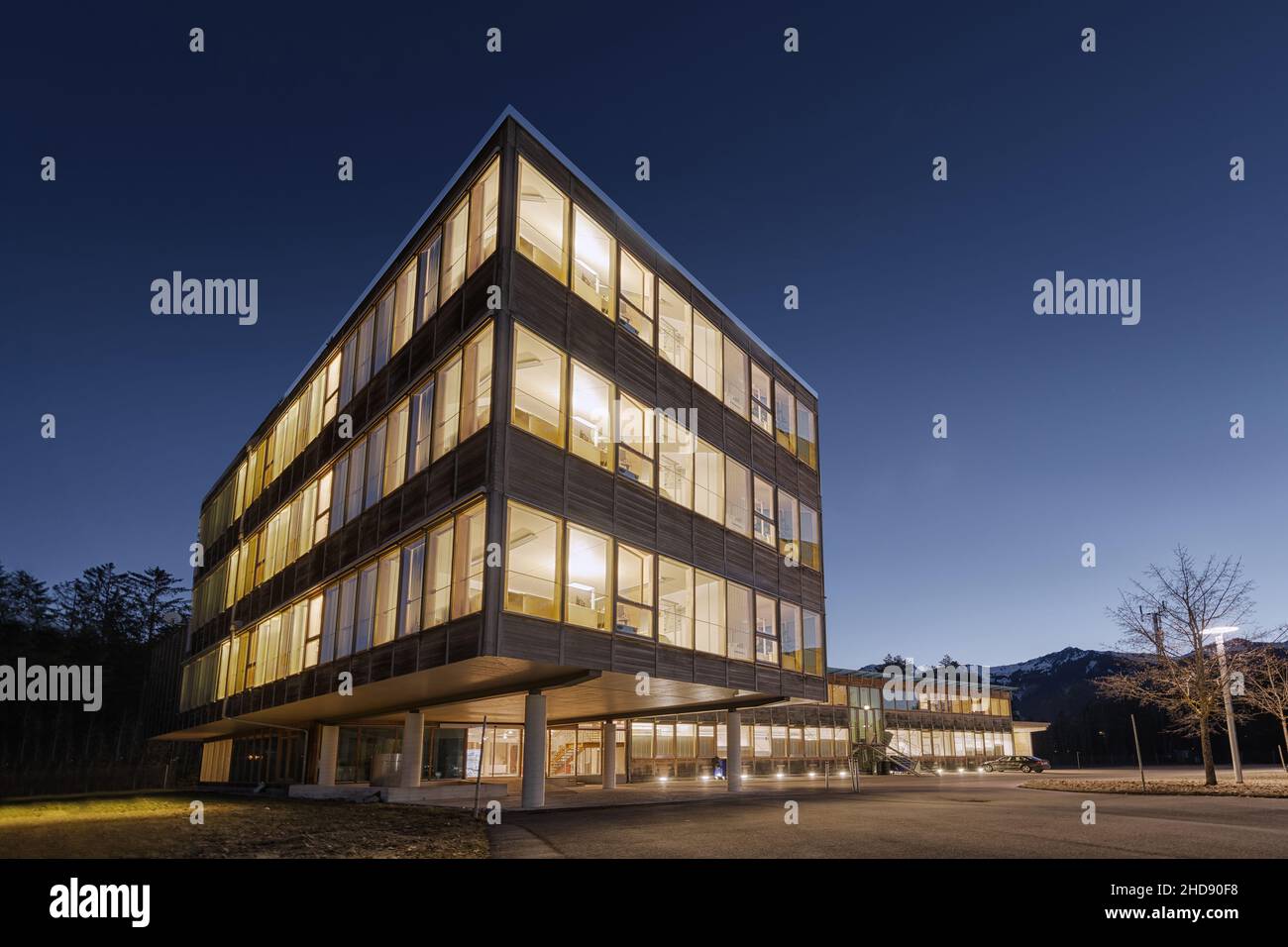 huge wooden timber sustainable office building at dawn Stock Photo - Alamy