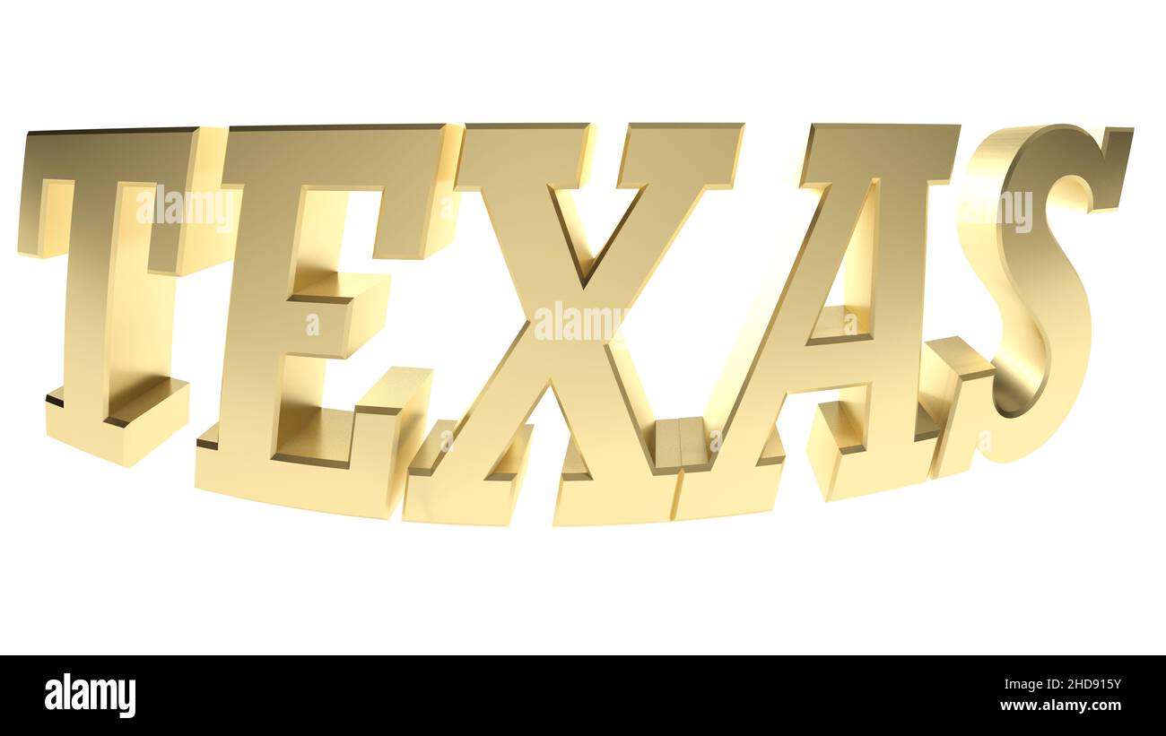 TEXAS brass write on white background - 3D rendering illustration Stock ...
