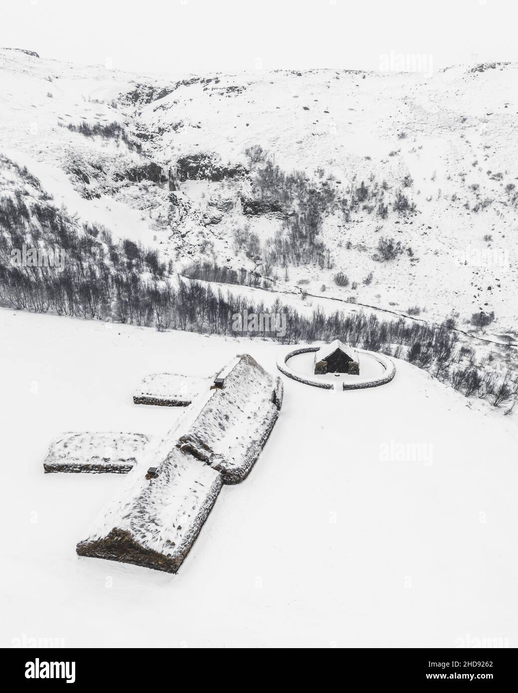 High angle shot of a building covered by snow Stock Photo - Alamy