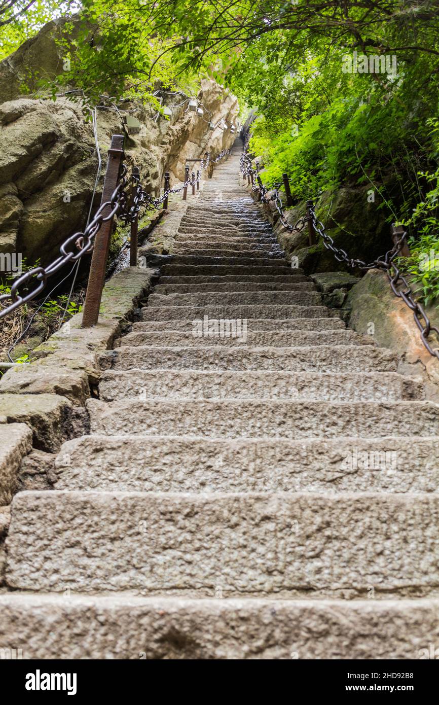 Stairs leading to the peaks of Hua Shan mountain, China Stock Photo - Alamy