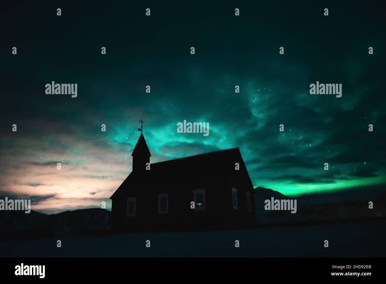 Silhouette of a church on the night sky background Stock Photo - Alamy
