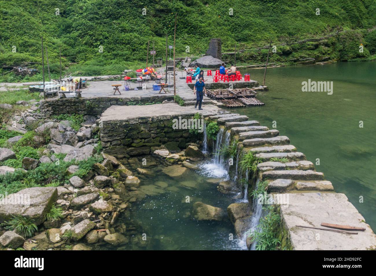 DEHANG, CHINA - AUGUST 12, 2018: Rest area near Liusha waterfall near ...
