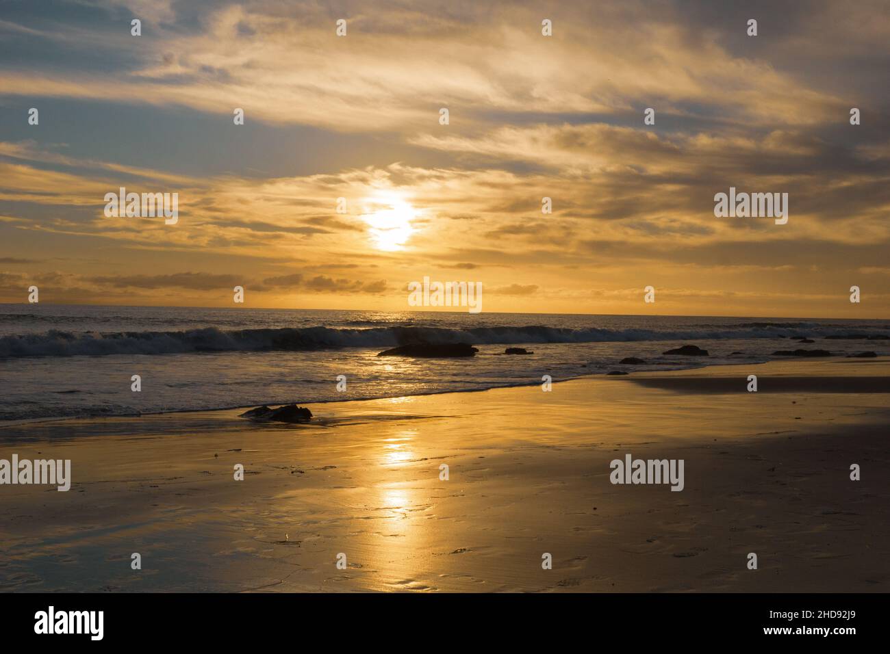 Dramatic sunset over Pacific Ocean from a sandy California beach Stock ...