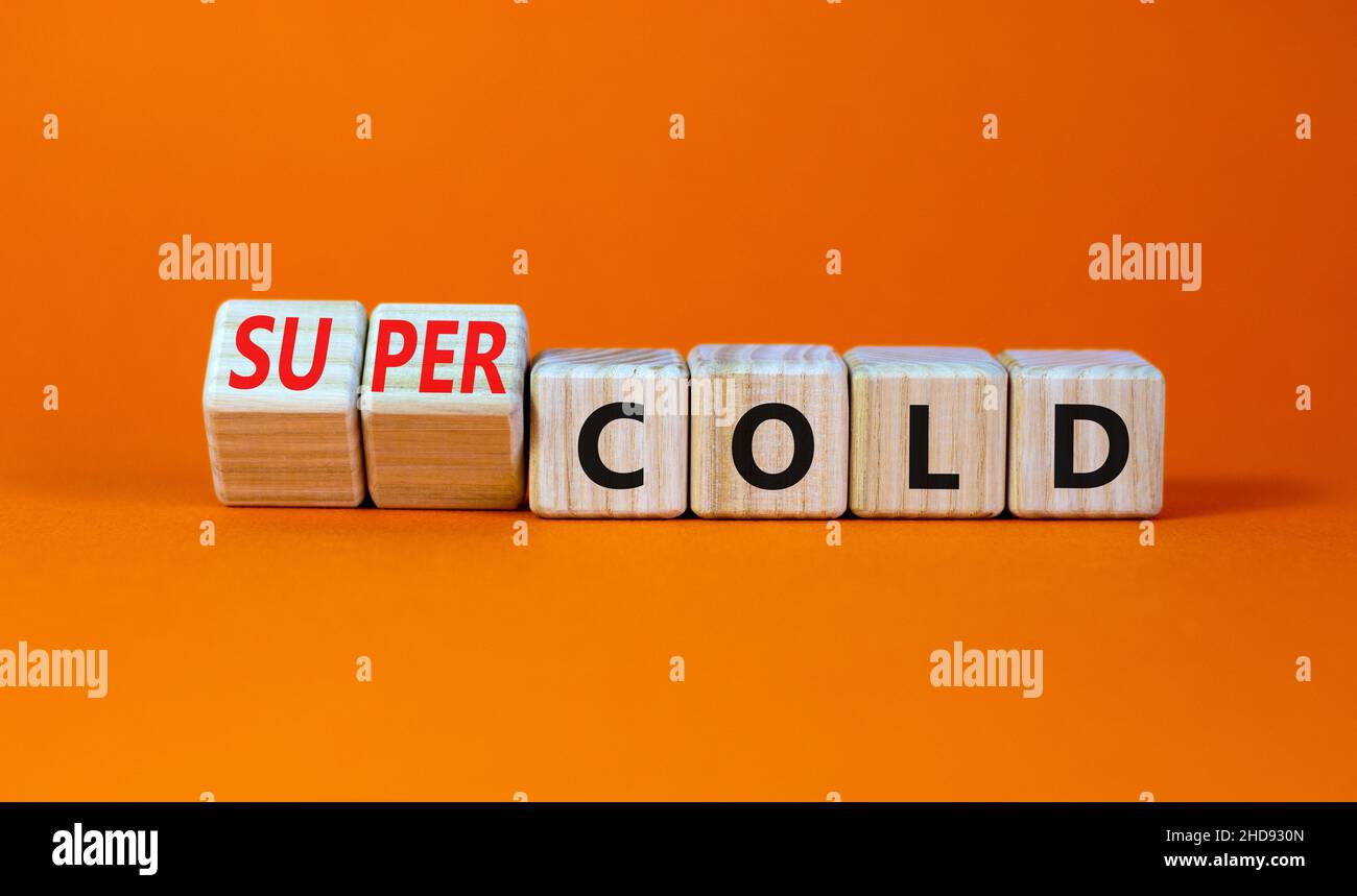 Super cold symbol. Turned wooden cubes and changed concept words cold ...
