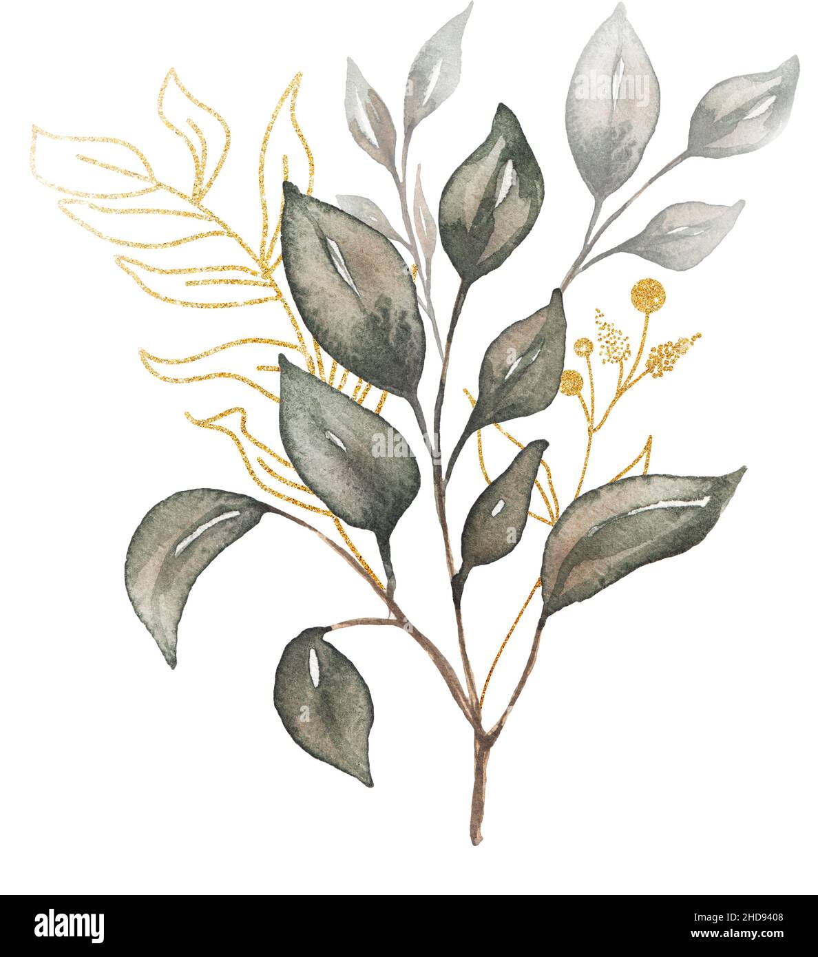 Greenery With Gold Clip Art Eucalyptus Frame Clipart, Watercolor