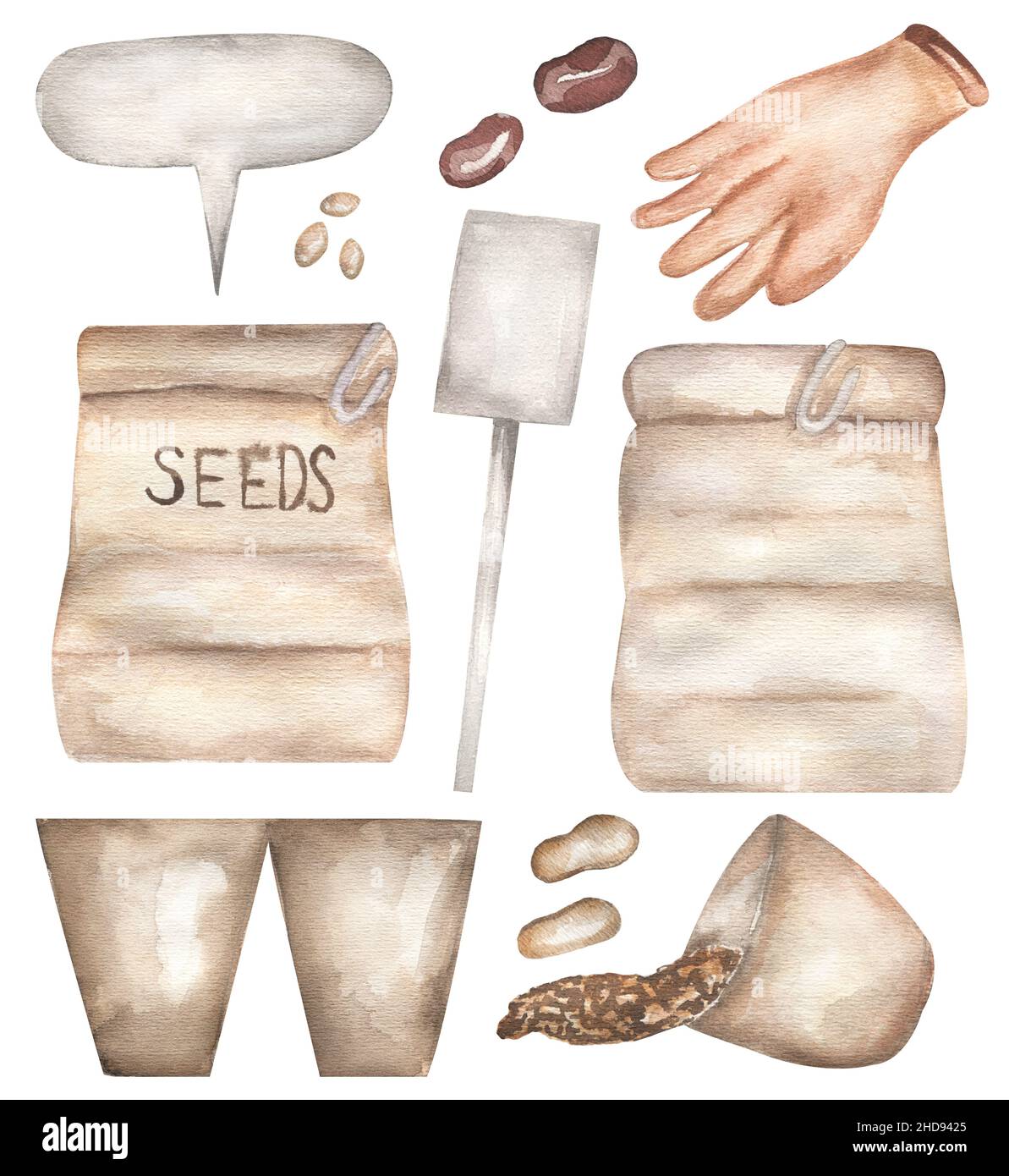 Watercolor hand drawn Gardening Clipart, Garden Scene Creator, tools ...