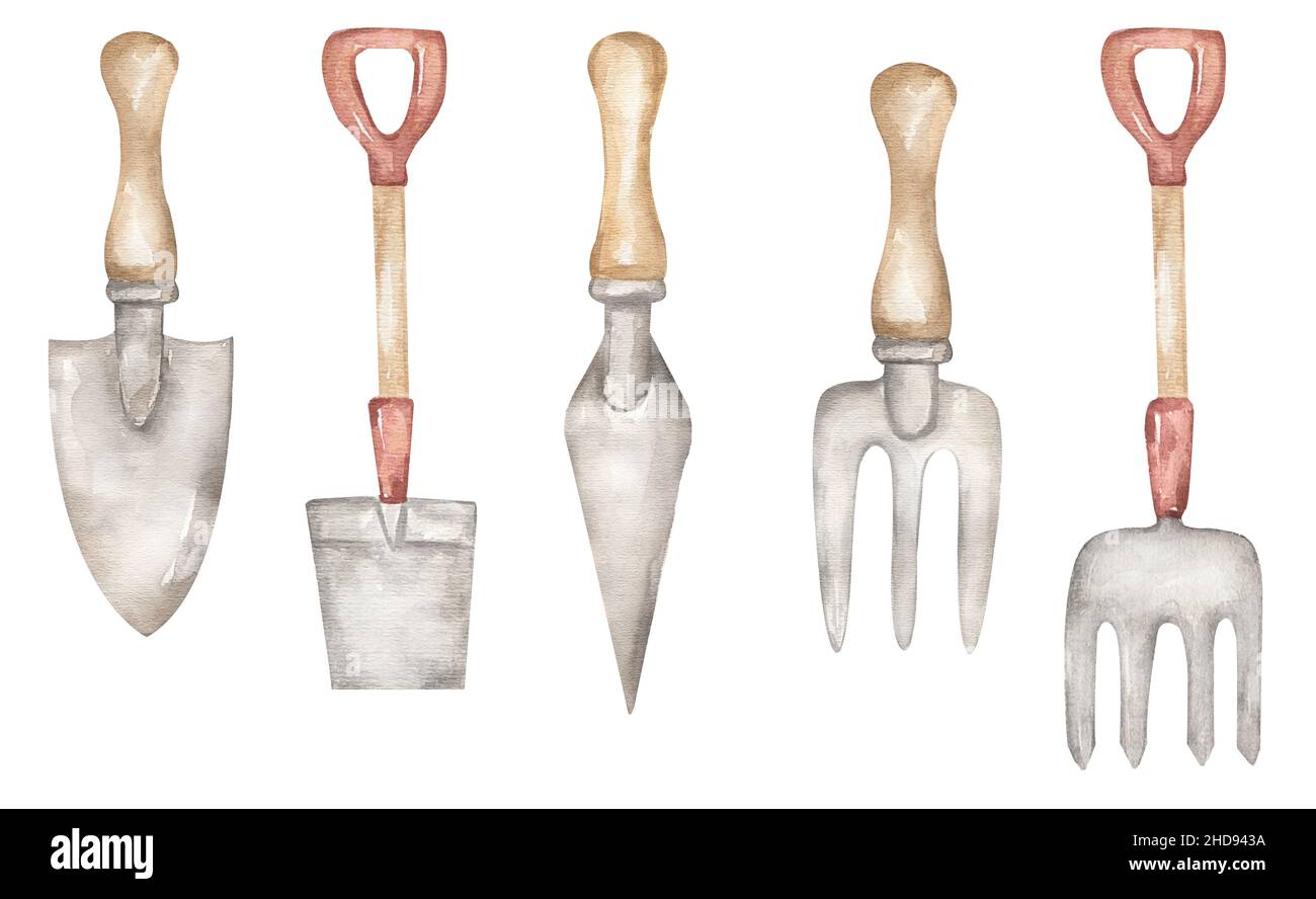 Garden tools watercolor hi-res stock photography and images - Alamy