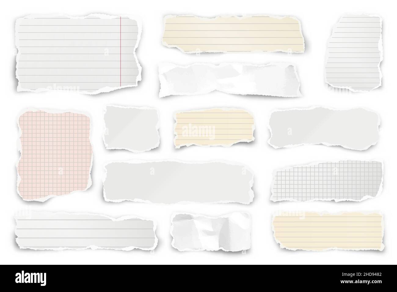 Ripped paper strips. Realistic crumpled paper scraps with torn edges ...