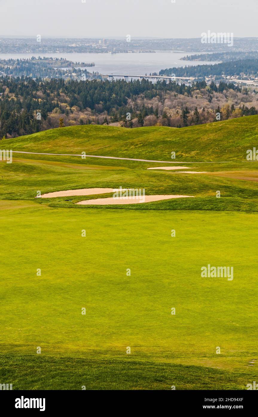 A view of the greens and sand traps at the Golf Club at Newcastle ...