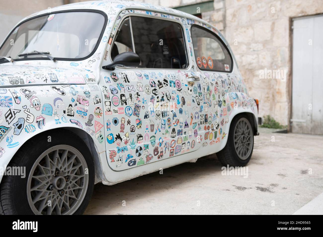old car with stickers Stock Photo - Alamy