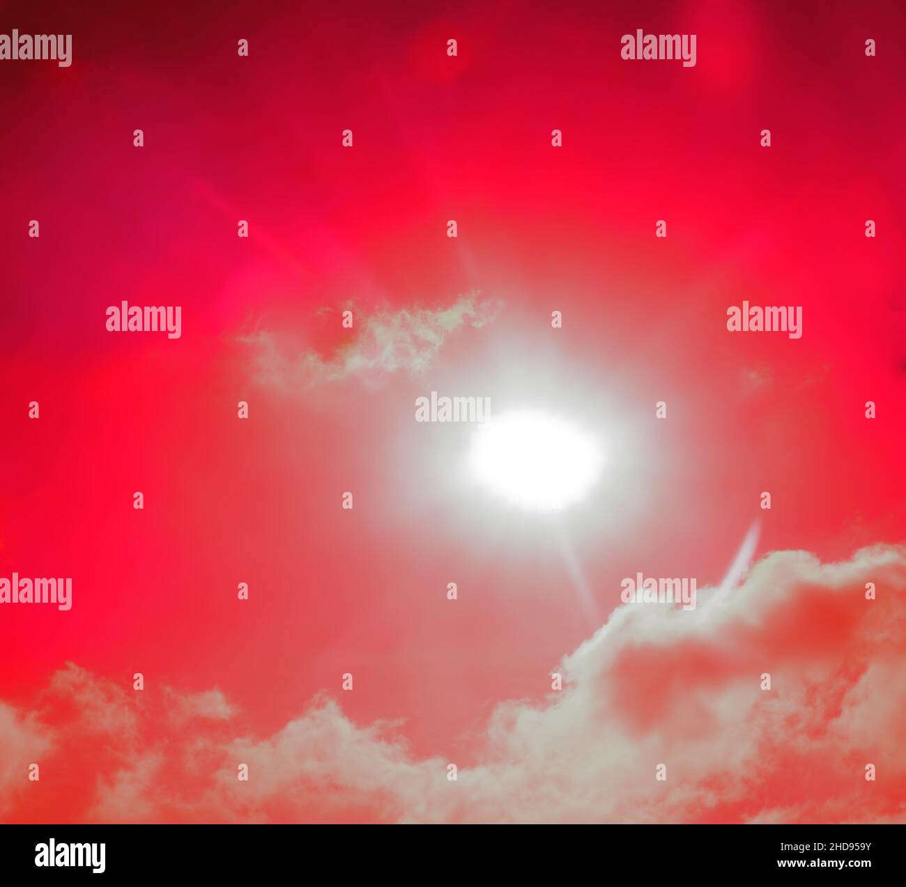 Red disturbing clouds and bloody sun. The Day of the Last Judgment ...