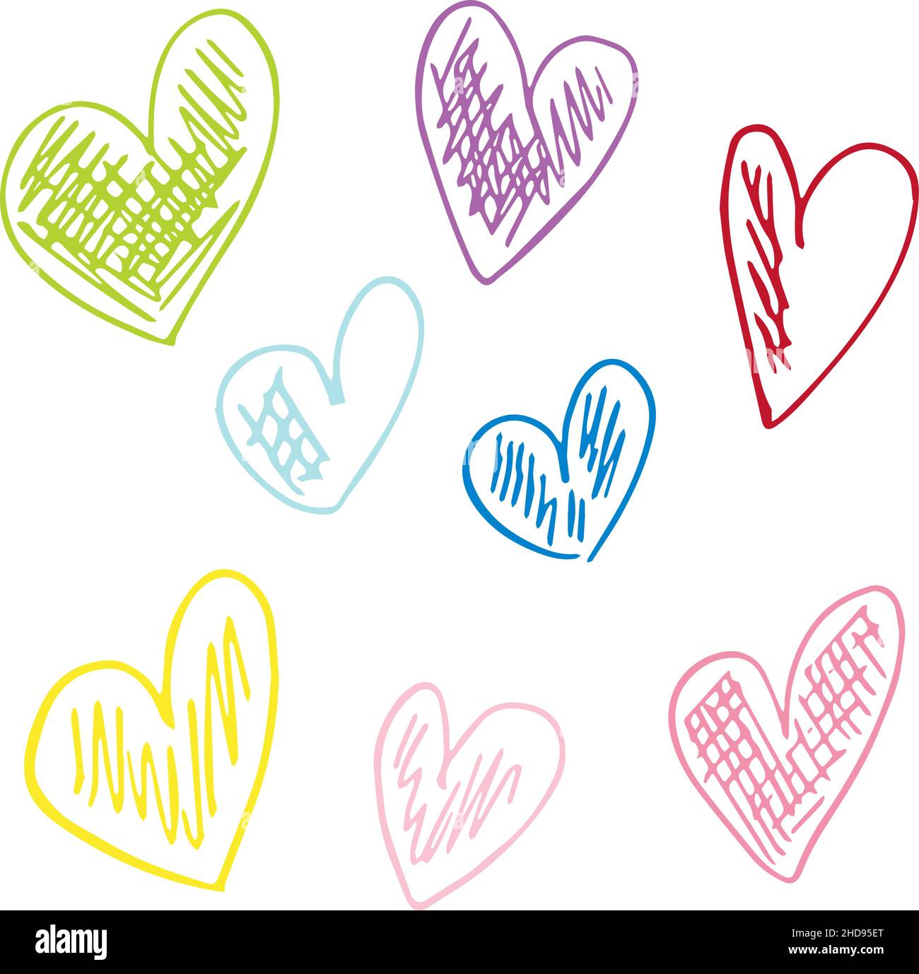 Collection set of hand drawn colorfull doodle scribble hearts isolated ...