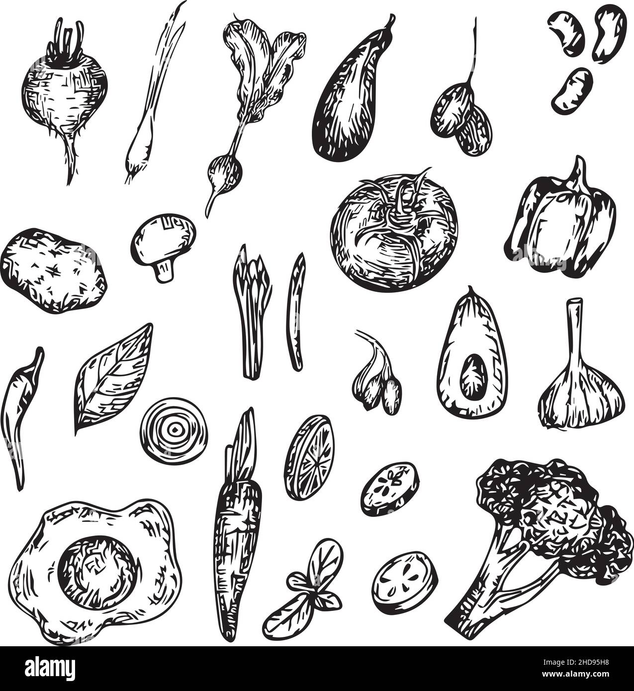 Set of doodles, hand drawn rough simple food sketches. Isolated on ...