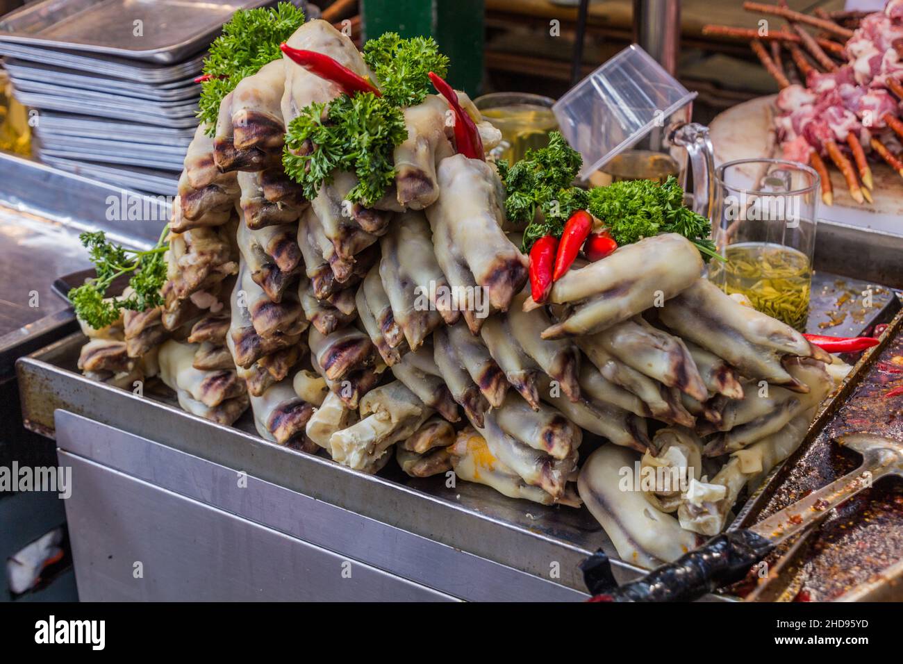 Lamb feet for sale in the Muslim Quarter of Xi'an, China Stock Photo ...
