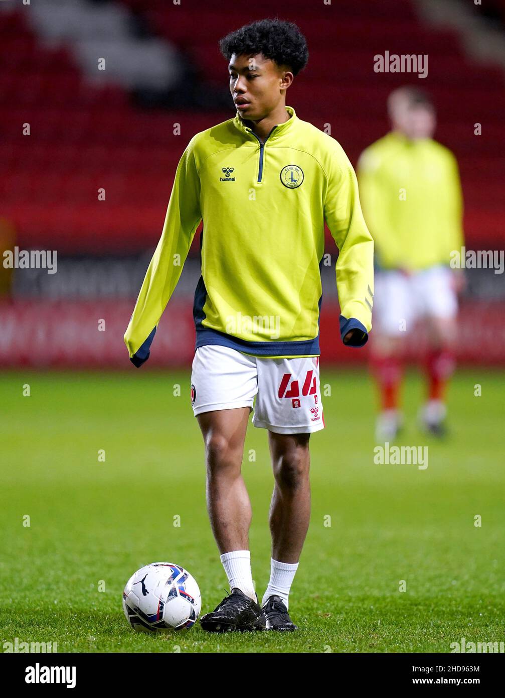 Charlton Athletic's Richard Chin warms up on the pitch ahead of the ...