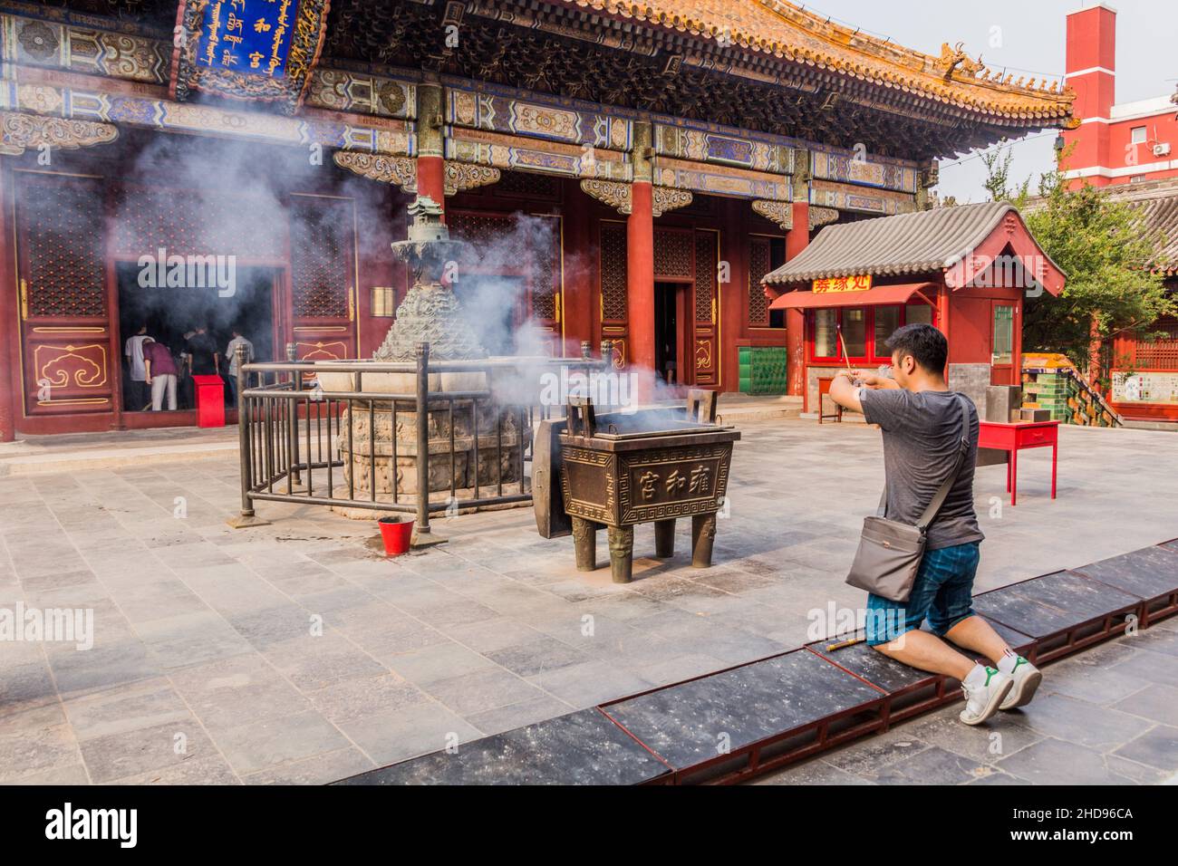 BEIJING, CHINA - AUGUST 28, 2018: Praying at Lama Temple Yonghe ...