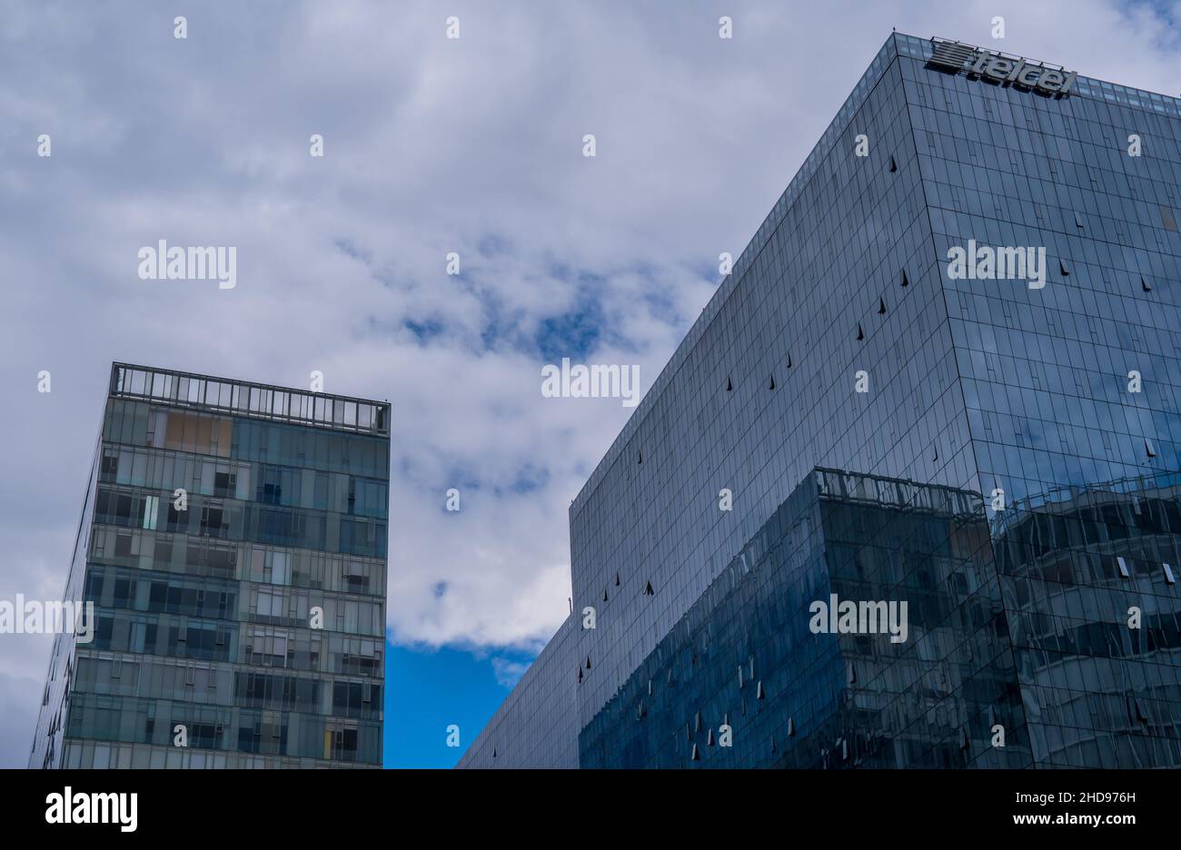 Panoramic view of office buildings with Telcel mobile company in ...