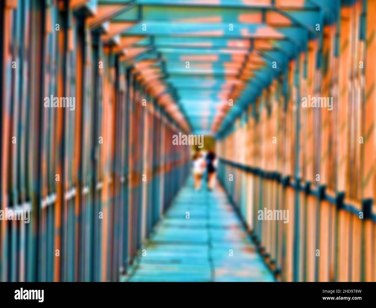 Bridge crossing, pedestrian overpass made of metal structures over the ...