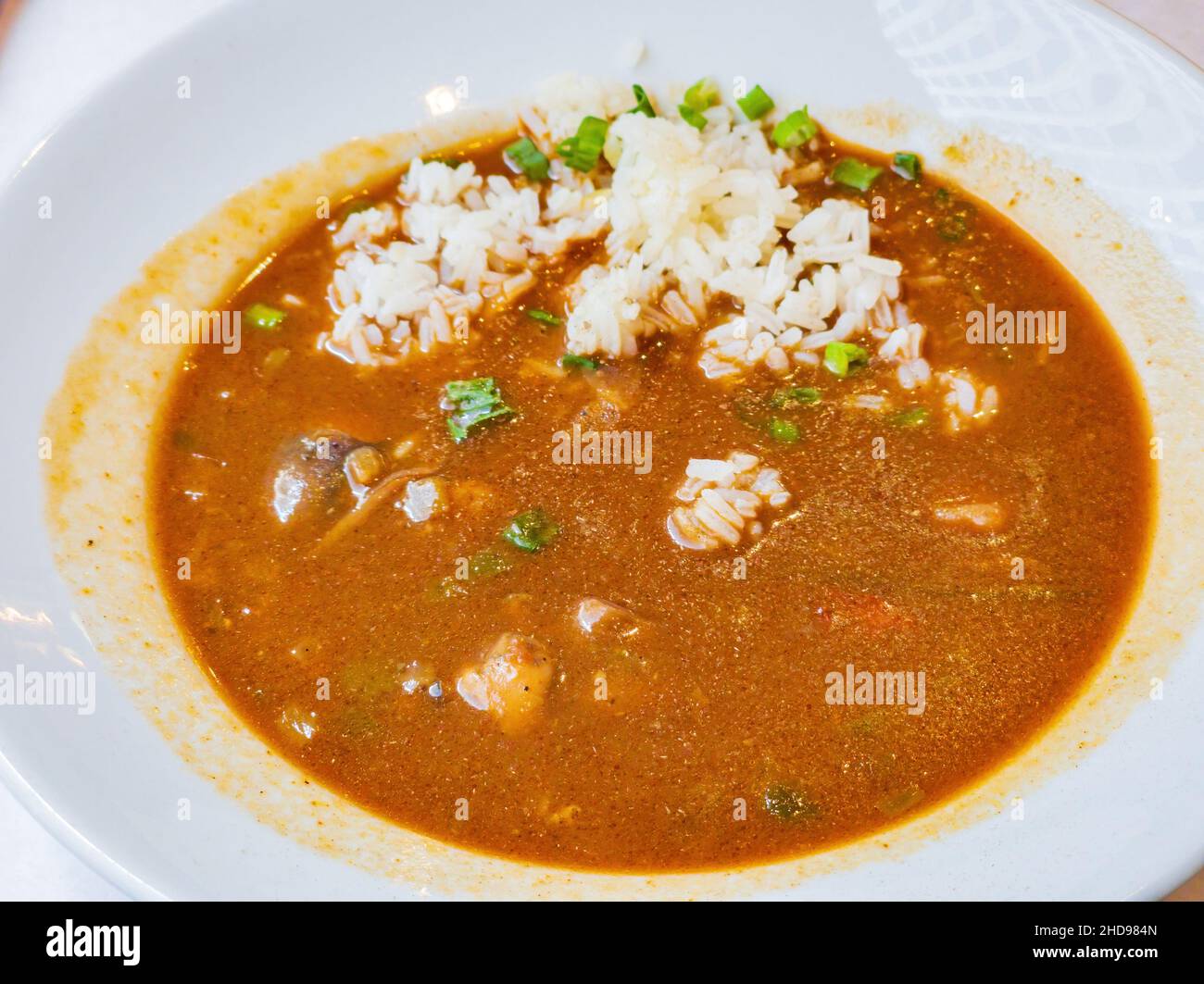 Close up shot of seafood gumbo rice at New Orleans, Louisiana Stock ...