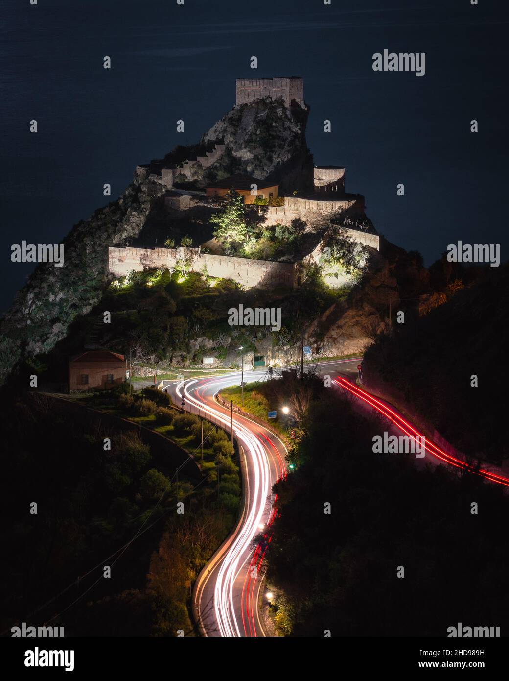 Mediterranean from the coast of Sicily in Italy at night in long ...