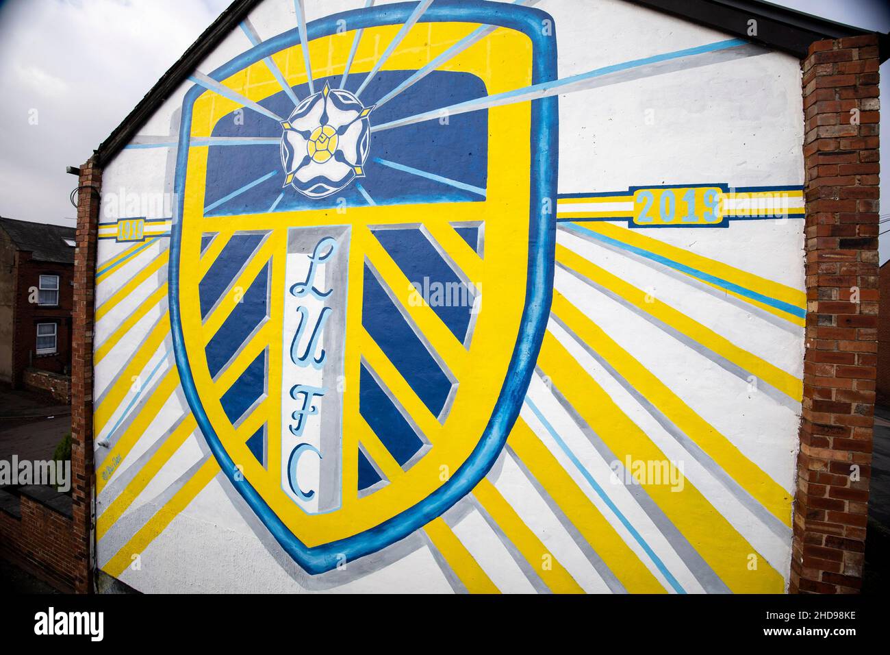 A view of a Leeds United mural near Elland Road, Leeds on the 3rd ...