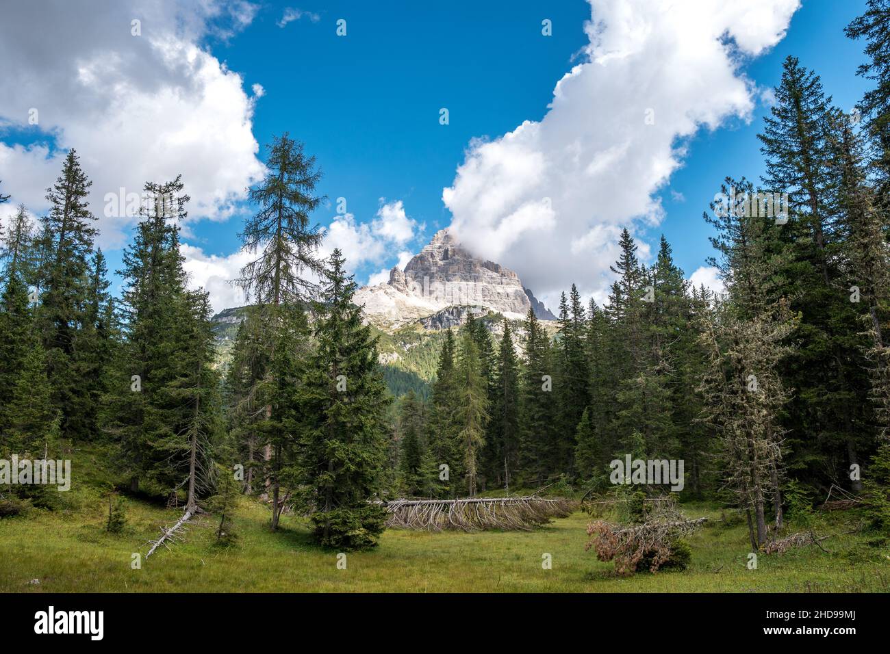 Mountain landscape at summer along the road to Tre Cime di Lavaredo ...