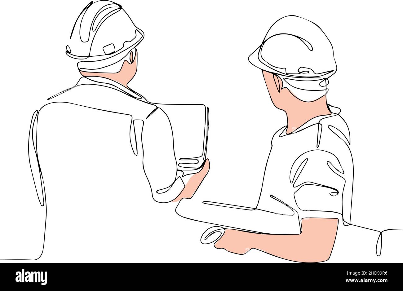 Continuous line drawing of engineer and architect Stock Vector Image ...