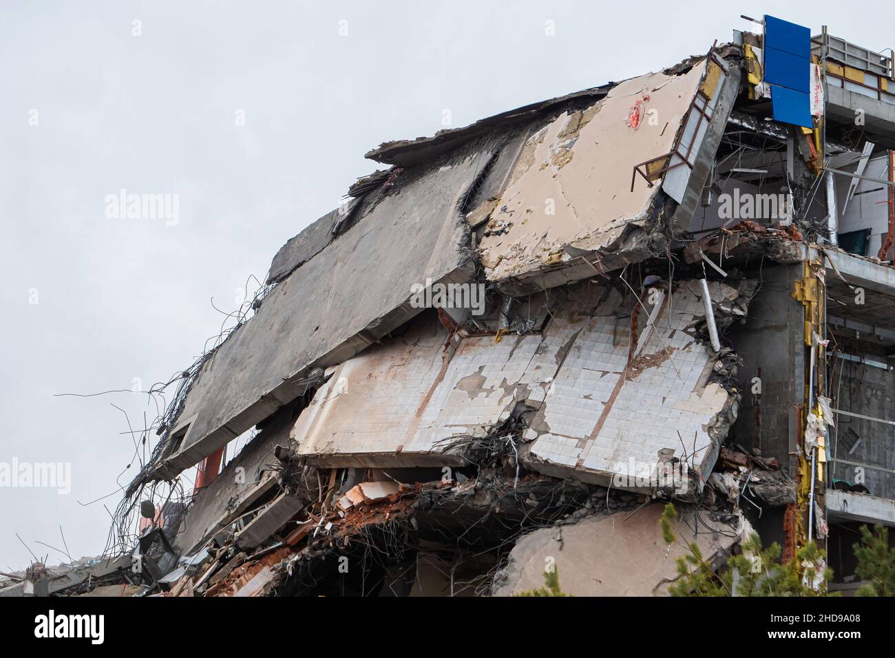 Demolition of the mall. Renovation in Russia. Destruction of building ...