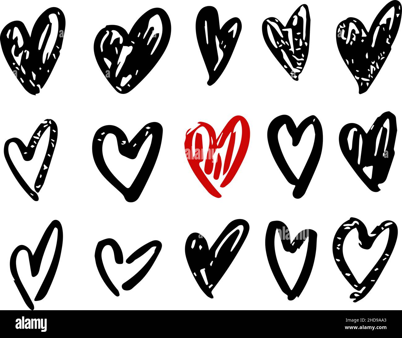 Collection set of hand drawn doodle scribble hearts isolated on white ...